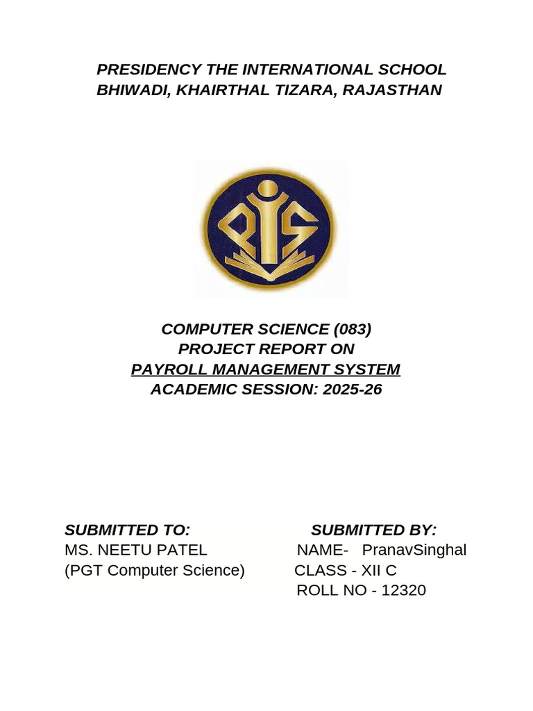 Computer Science Project Work | PDF | Payroll | Employment