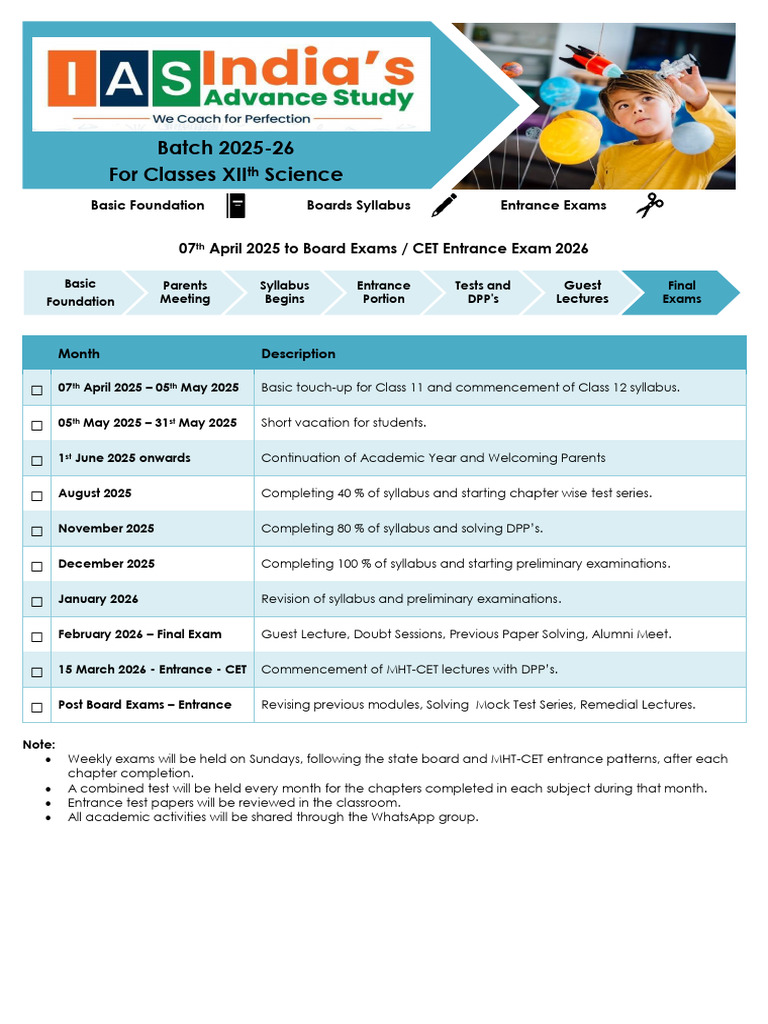XII Std. State + CET Syllabus Completion Planning | PDF