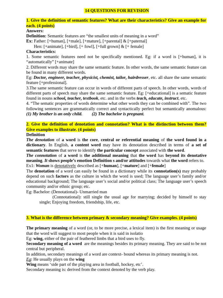 Questions4revision&Key (Edited2) | PDF | Semantics | Interpretation (Philosophy)