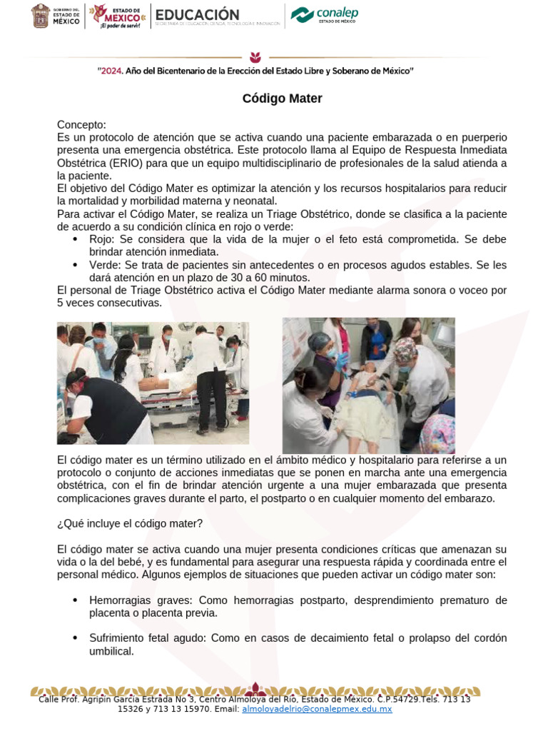 Protocolo Código Mater en Emergencias Obstétricas | PDF | Parto | El ...