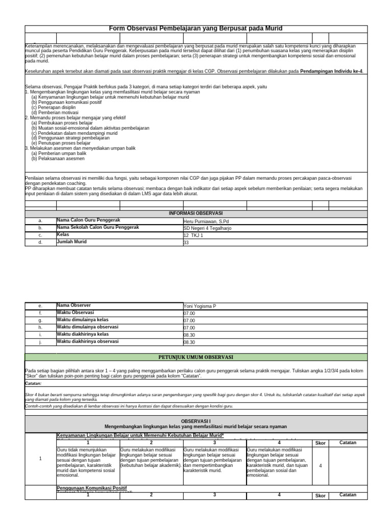 Lampiran 5 - Instrumen Observasi Praktik Mengajar - FANI | PDF