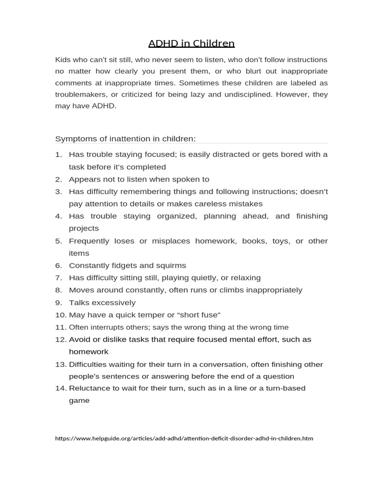 Understanding ADHD Symptoms in Children | PDF