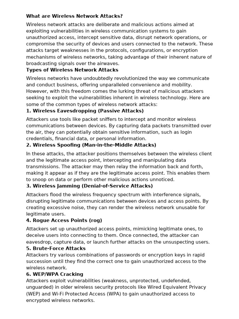 What Are Wireless Network Attacks | PDF | Computer Network | Security