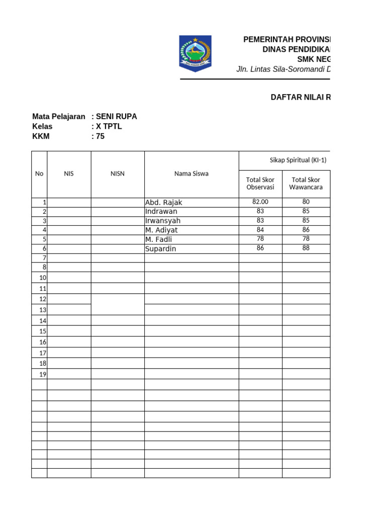 Format Nilai Pai (Kurikulum Merdeka) | PDF
