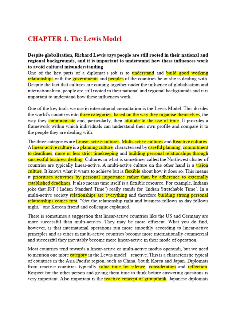 Understanding the Lewis Culture Model | PDF | Social Psychology | Human ...