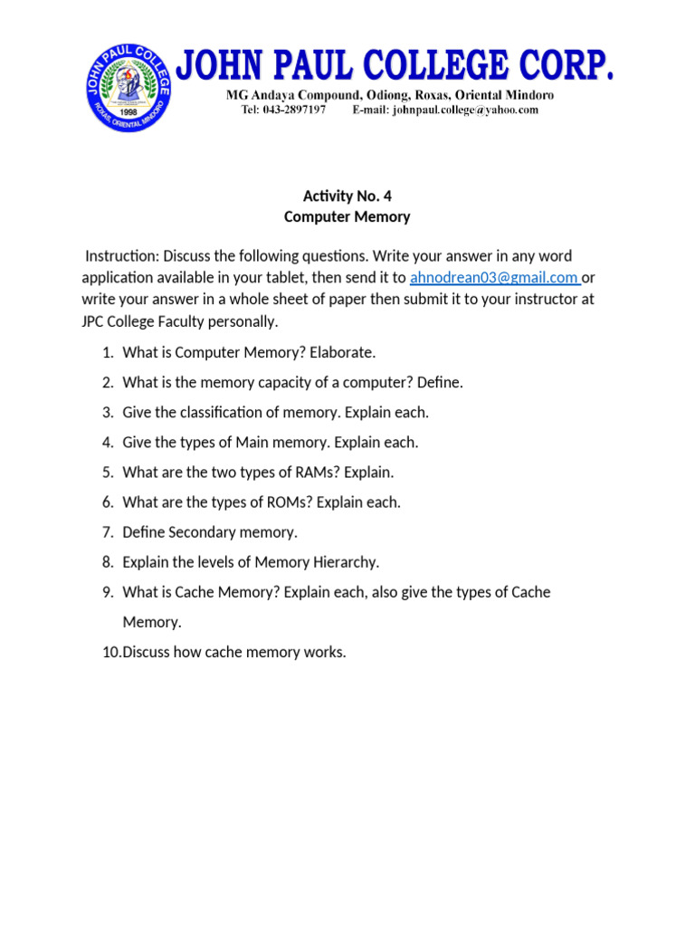 Activity 4 Computer Memory | PDF