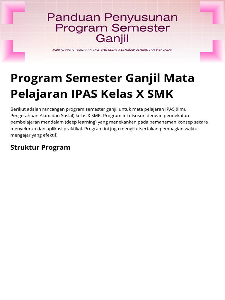 Program Semester Ganjil Mata Pelajaran IPAS Kelas X SMK - 20250713 - 205518 - 0000 | PDF