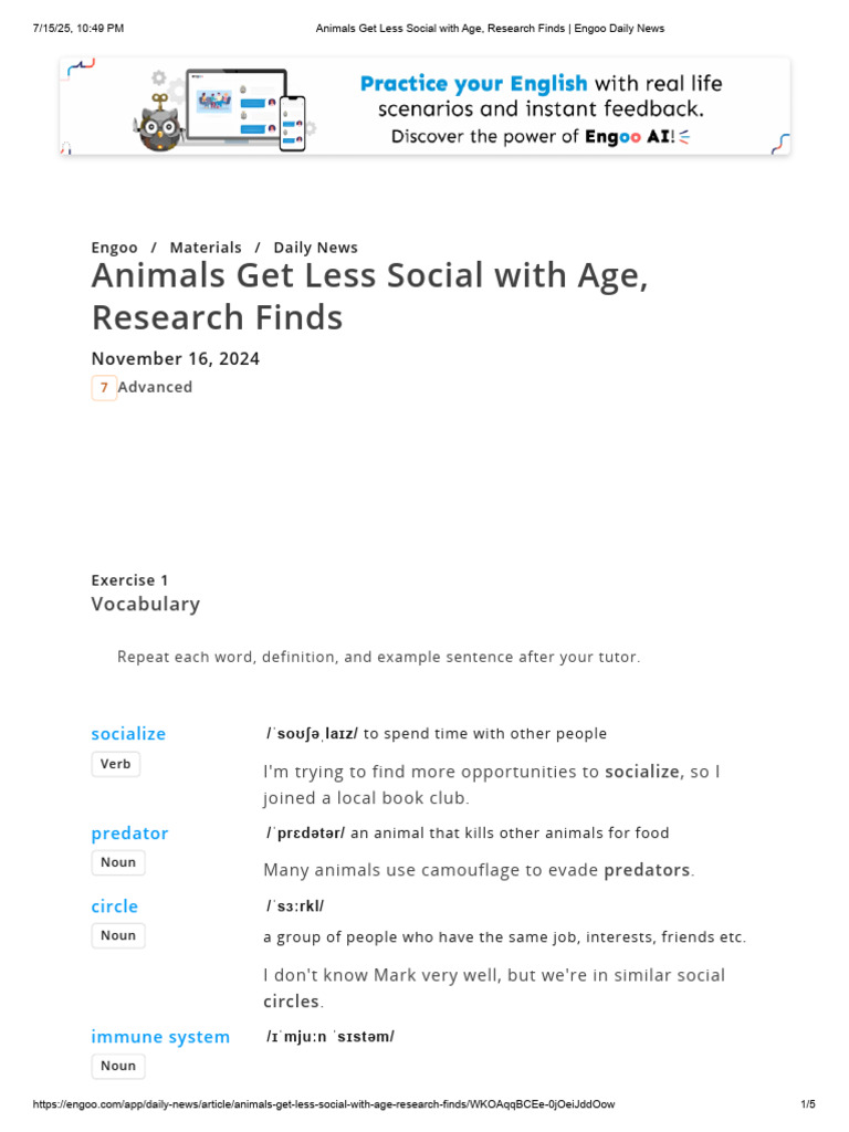 Animals Get Less Social With Age, Research Finds - Engoo Daily News ...