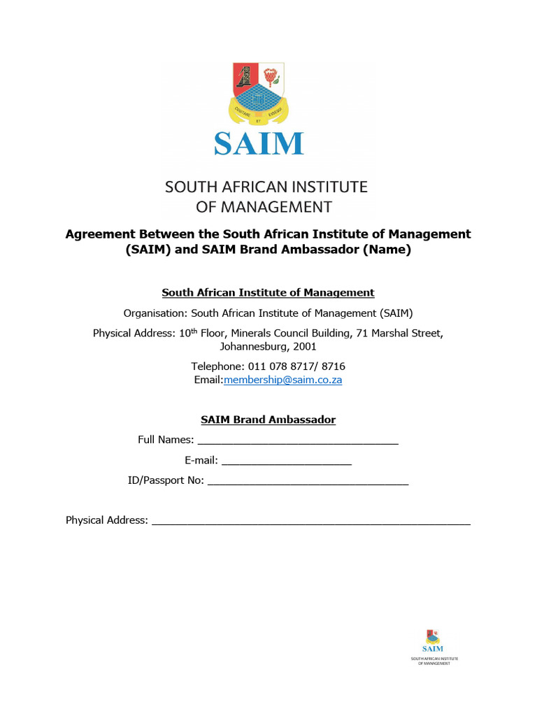 Agreement Between SAIM and Brand Ambassador | PDF | Employment | Damages
