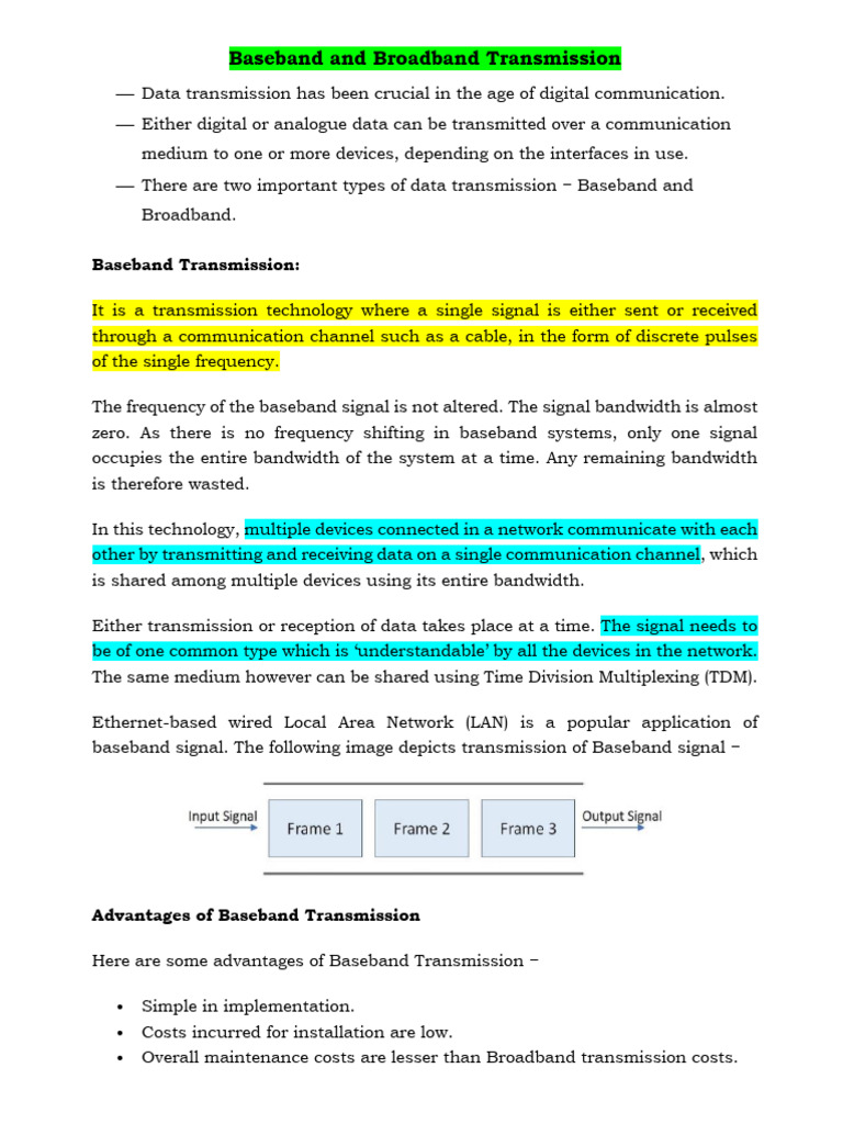 Baseband vs Broadband Transmission Explained | PDF | Broadband | Modem