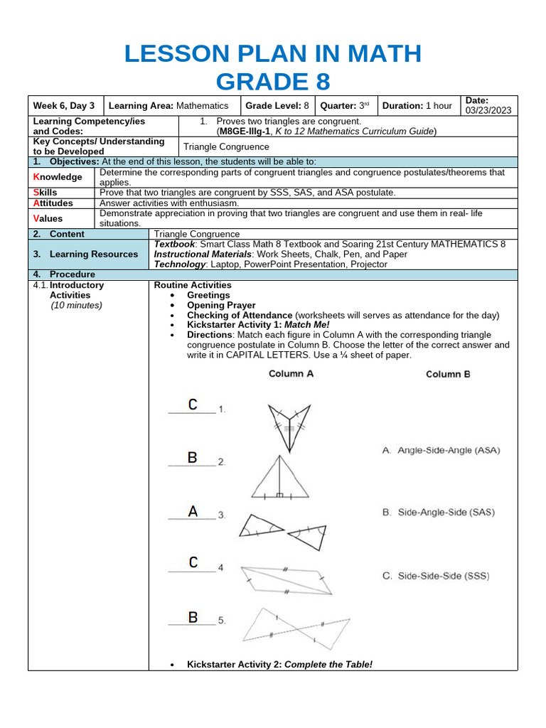 Proving Triangle Congruence in Class | PDF | Euclidean Geometry | Euclid
