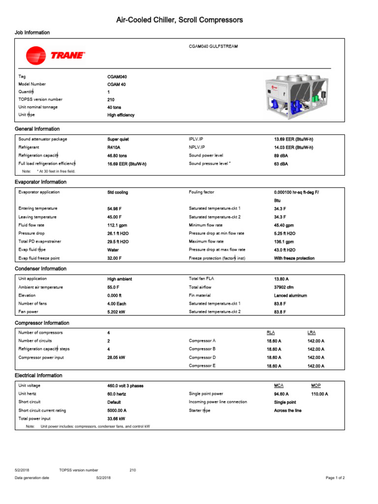 Chiller Cgam040 (1) Trane | PDF | Engineering Thermodynamics | Building ...