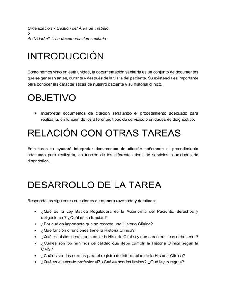 Actividad 1 Tema 5-1 | PDF | Historial médico | Cuidado de la salud