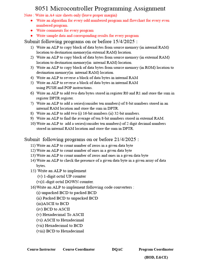 List of 8051 Microcontroller Programs To Be Submitted | PDF | Binary Coded Decimal | Encodings
