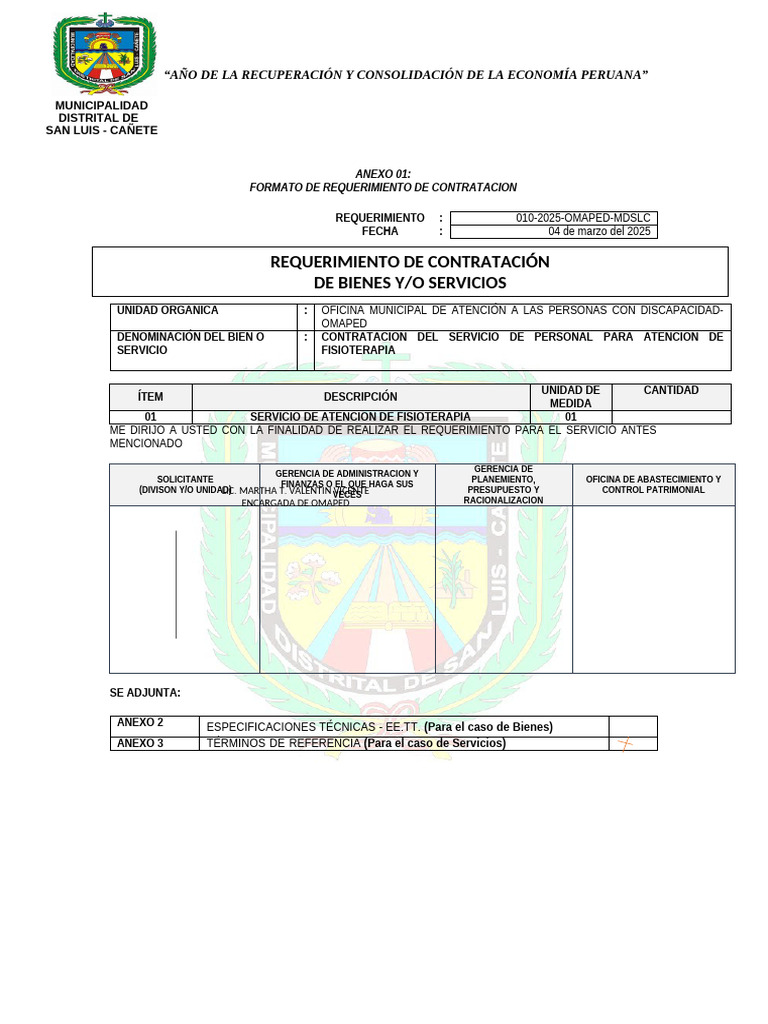 Anexo 01 - Formato de Requerimiento | PDF