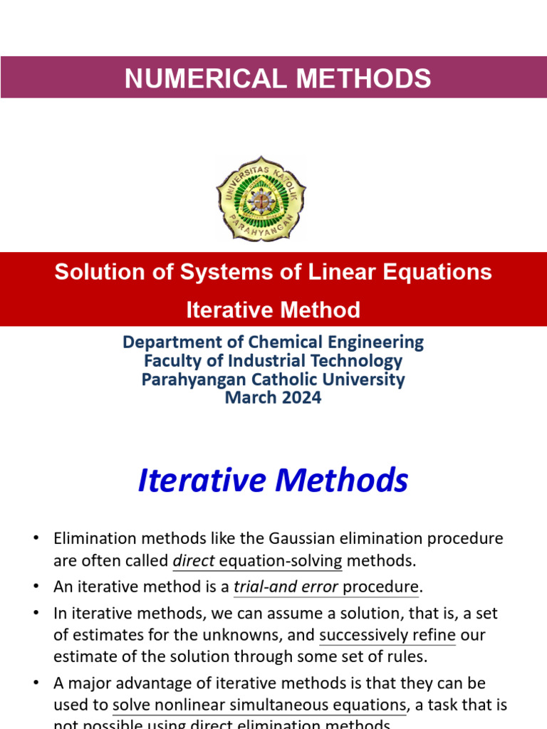 Iterative Methods - System of Linear Equations | PDF | Algebra | Algorithms