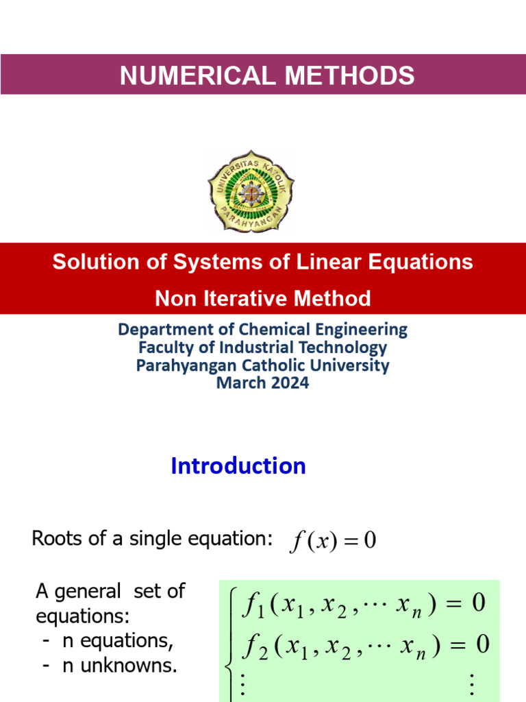 Numerical Methods for Linear Equations | PDF | System Of Linear ...