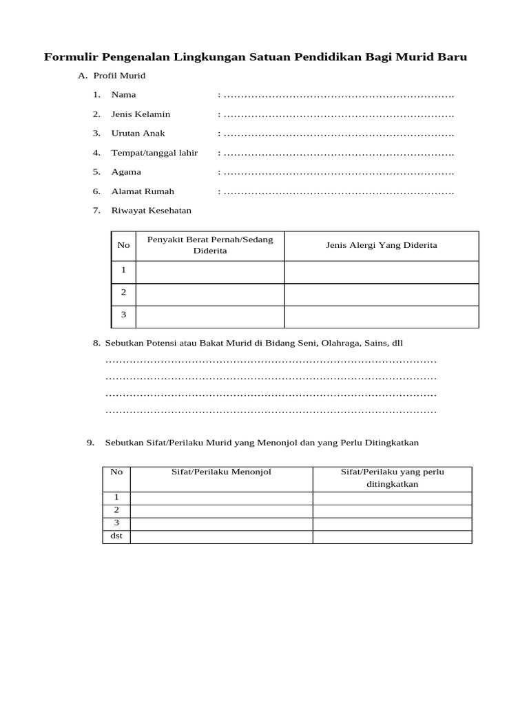 Formulir MPLS PAUD | PDF