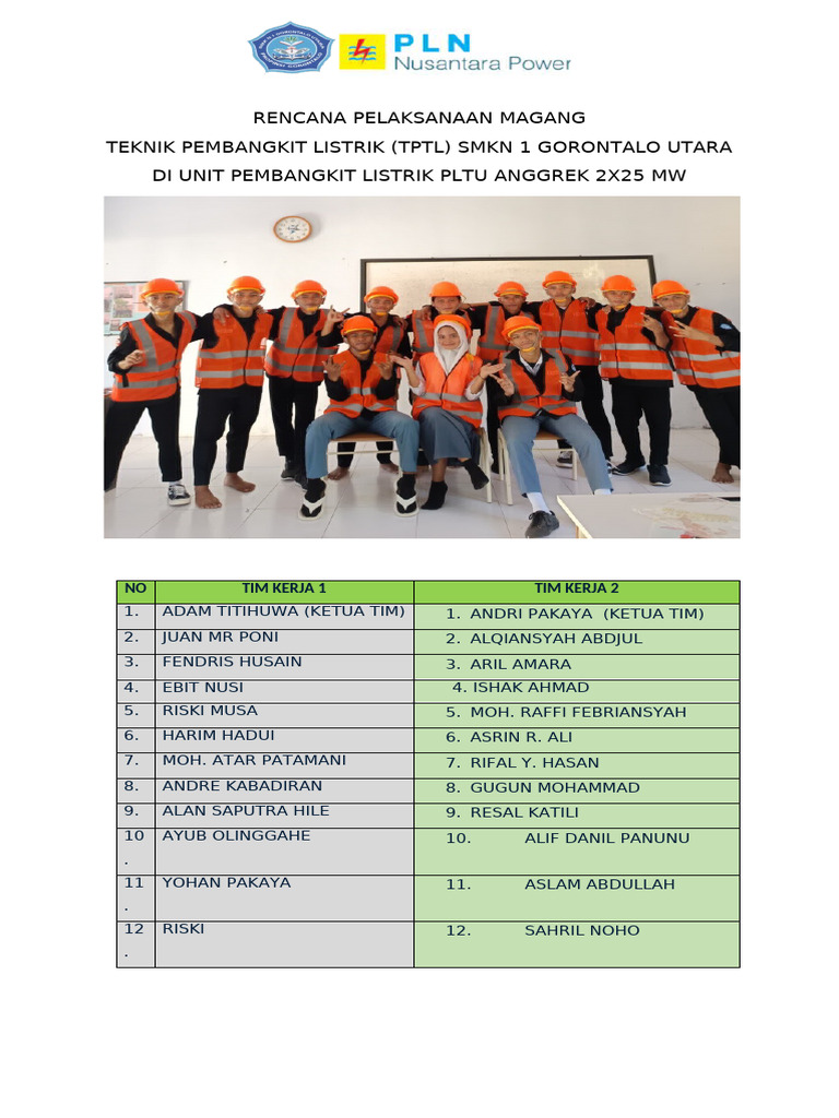 Rencana Magang PLTU Anggrek SMKN 1 | PDF