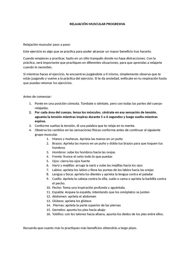Relajación Muscular Progresiva | PDF