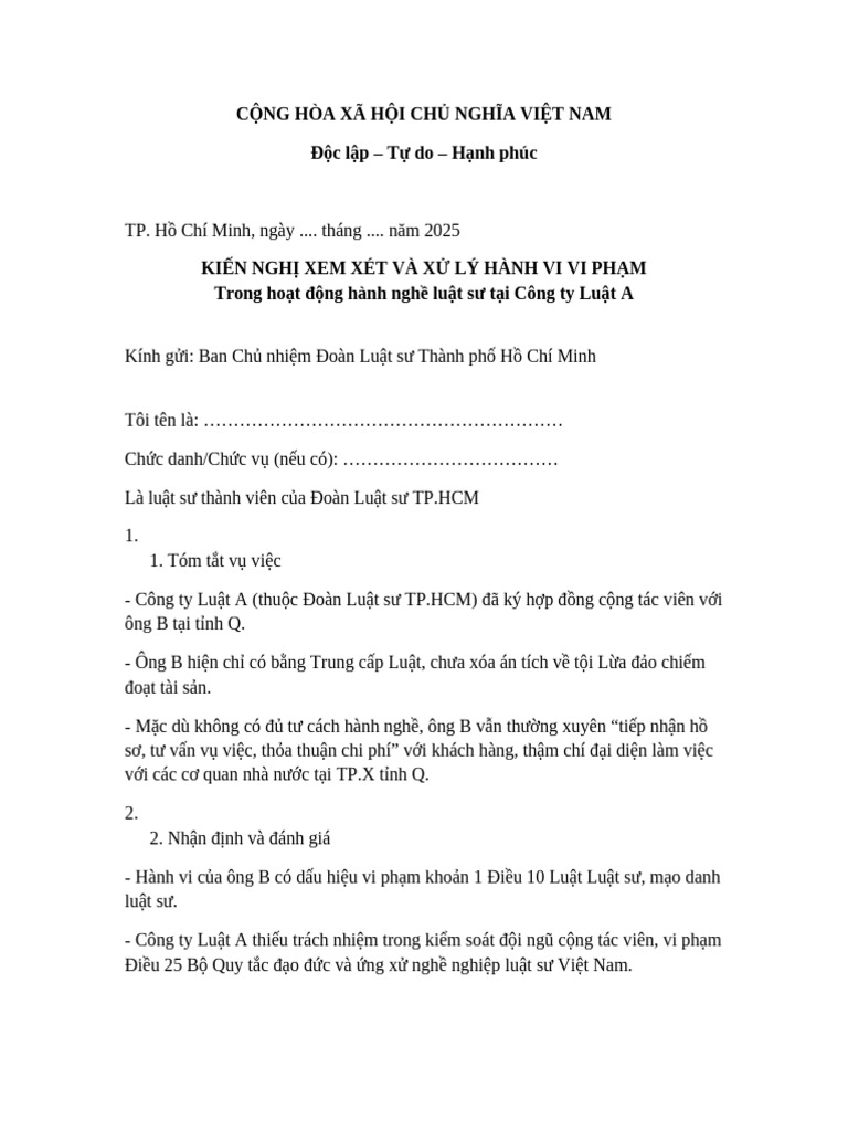Kien Nghi Xu Ly Hanh Vi Vi Pham | PDF