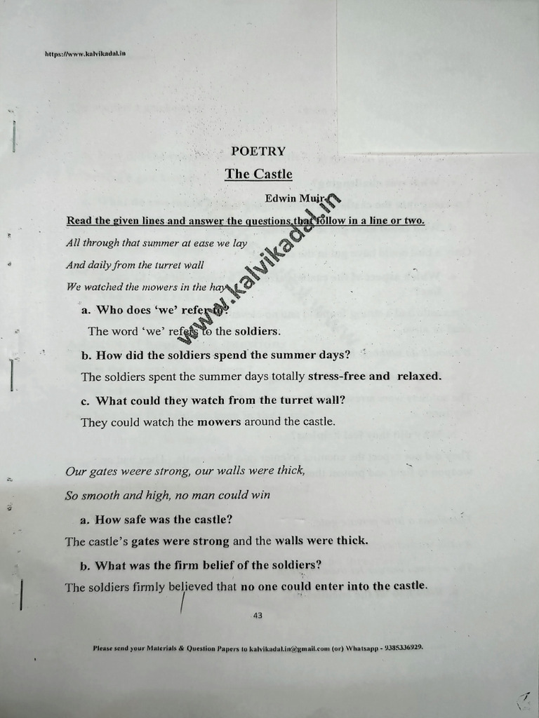 12th English Poem Question & Answers | PDF