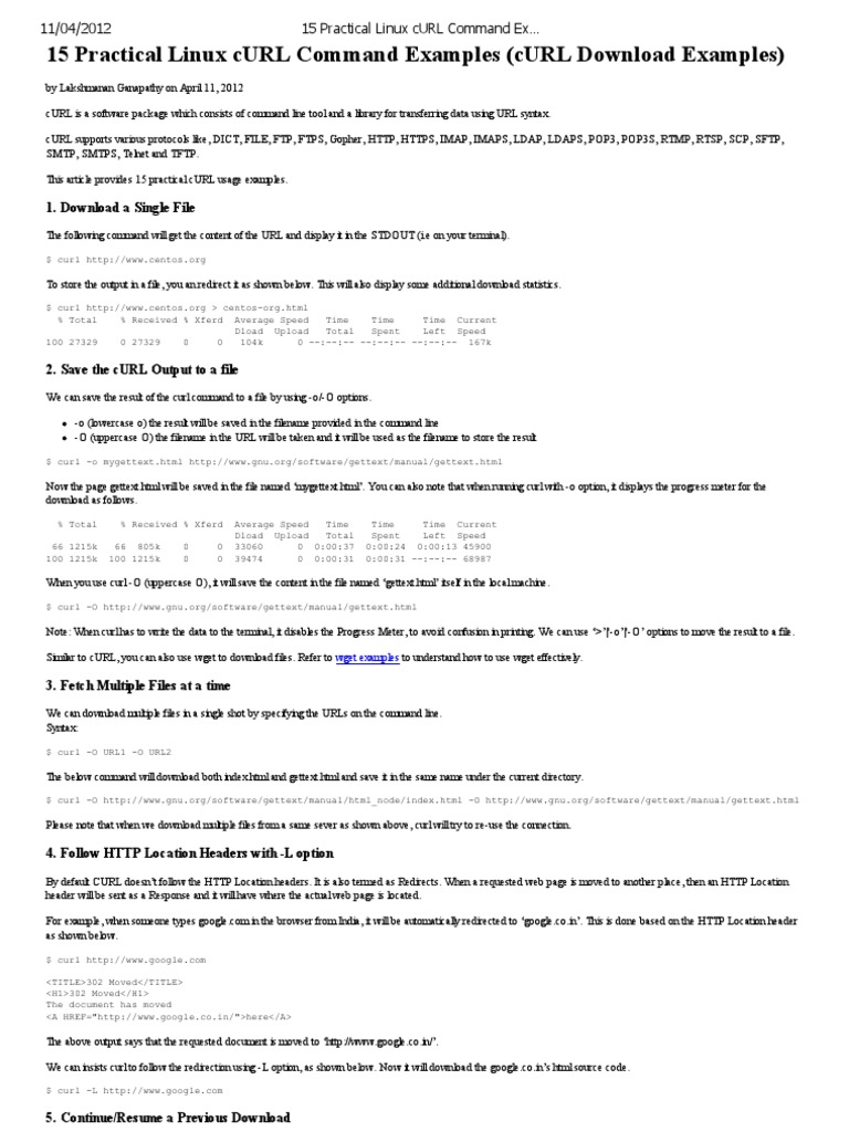 15 Practical Linux Curl Command Examples Curl Download Examples Pdf File Transfer Protocol