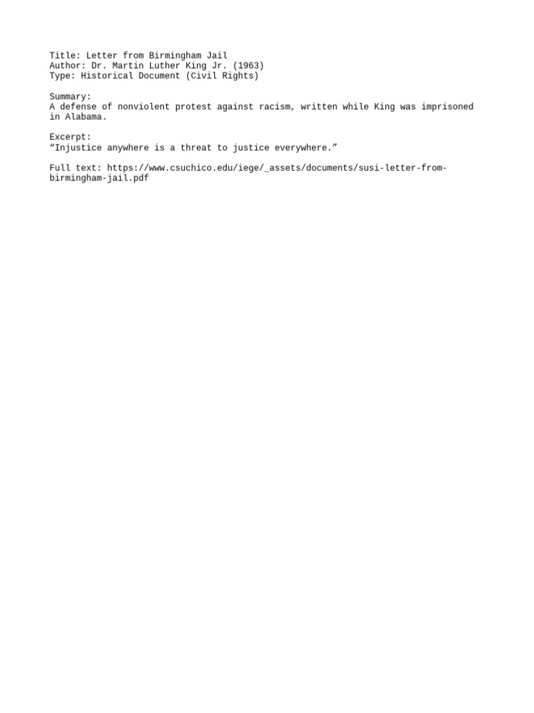 Letter From Birmingham Jail | PDF