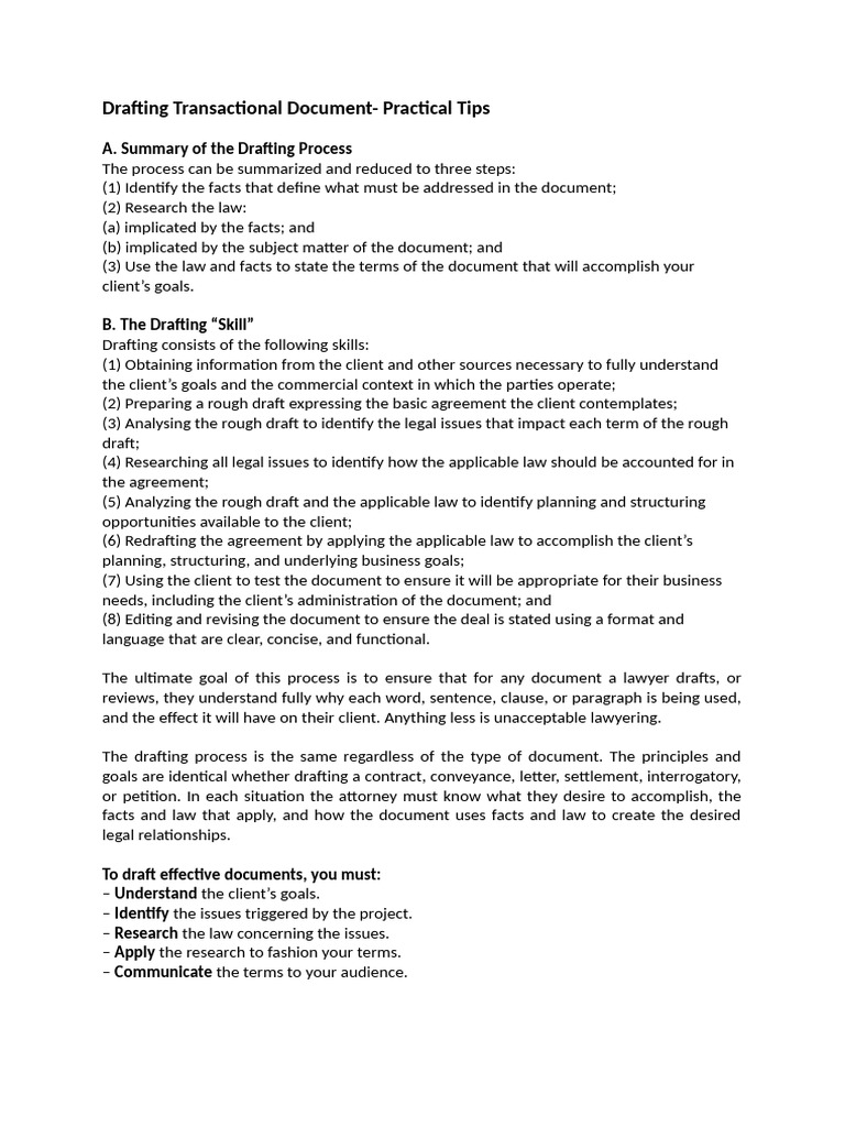 Drafting Transactional Document - Practical Tips | PDF | Breach Of Contract | Common Law