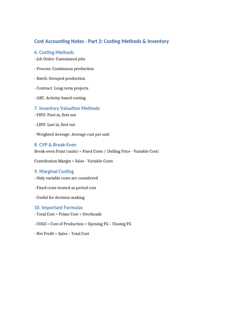 Cost Accounting Methods & Formulas | PDF