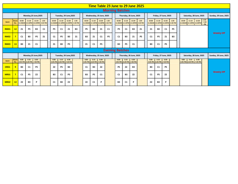 Medical - Time Table 23 June To 29 June 2025 | PDF