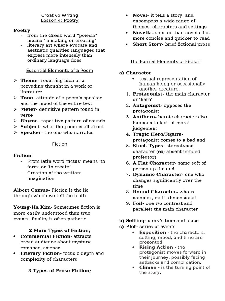 2nd Monthly Reviewer Exam - Creative Writing | PDF | Poetry | Narration