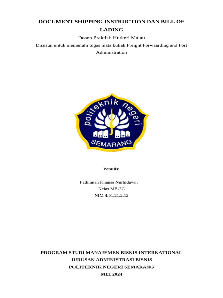 Document Shipping Instruction Dan Bill Of Lading Pdf Cargo Water