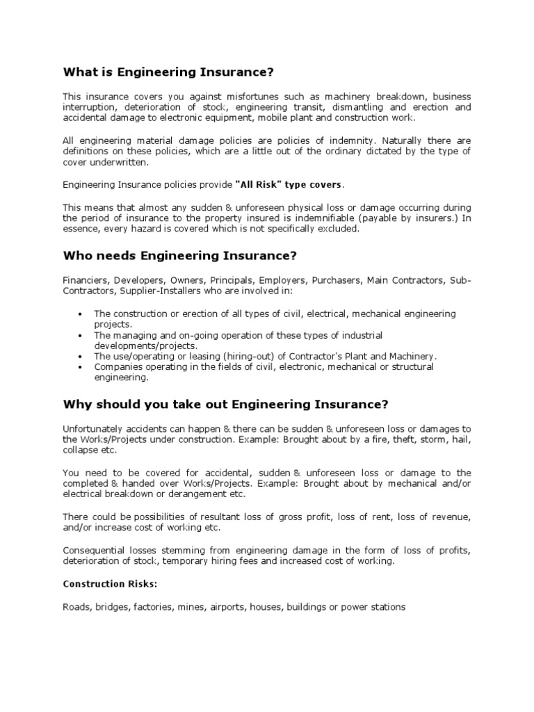 Engineering Insurance Overview | PDF | Loans | Insurance