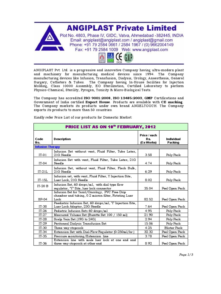Price List | PDF | Intravenous Therapy | Medical Equipment