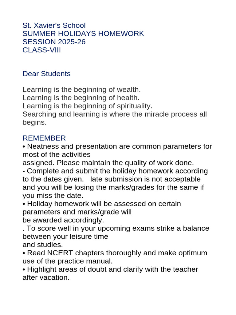 VIII Science Holiday Homework | PDF