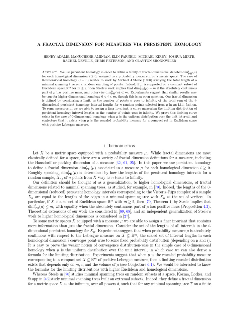 Fractal Dimensions via Persistent Homology | PDF | Dimension | Fractal