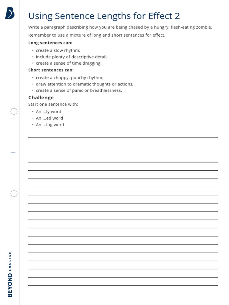 Using Sentence Lengths For Effect 2 - Worksheet | PDF