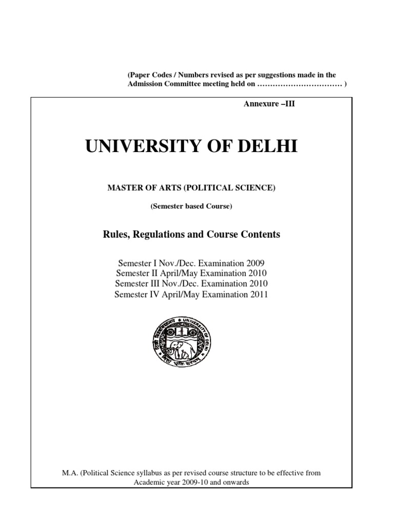 M.A. (Poltical Science) Semester Based Course | PDF | International ...