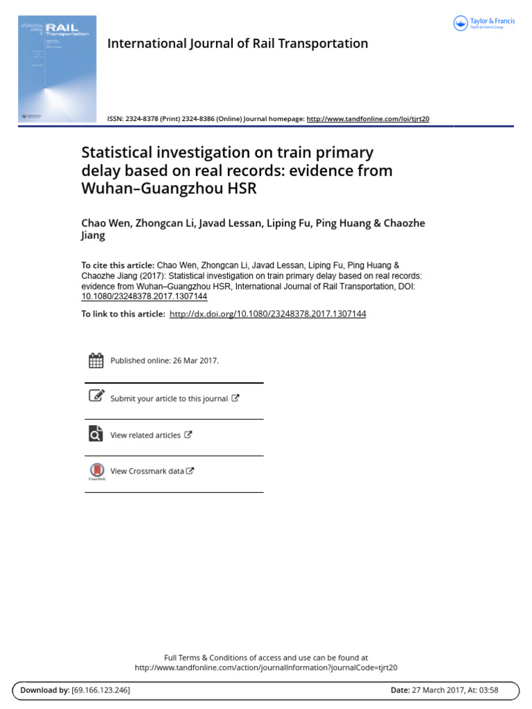 Statistical Investigation On Train Primary Delay Based On Real Records Evidence From Wuhan ...