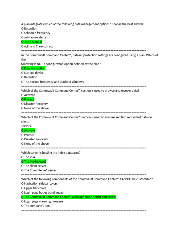 Commvault Professional Foundation Exam Questions - Text | PDF | Backup ...