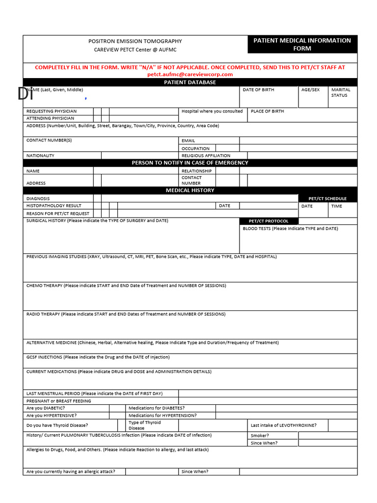 Pet-Ct Questionnaire 241109 075336 | PDF | Positron Emission Tomography ...