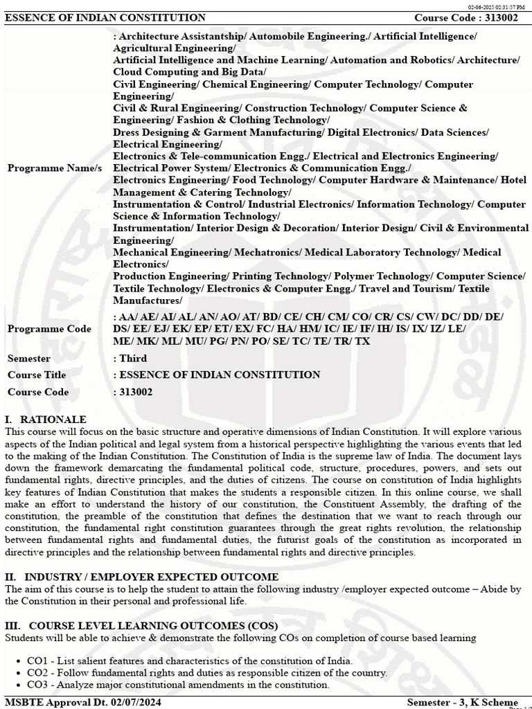 Essence of Indian Constitution 313002 | PDF | Government | Legal Documents