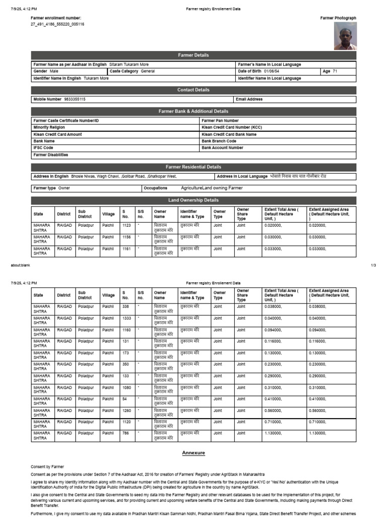 Farmer Registry Enrollement Datasitaram | PDF