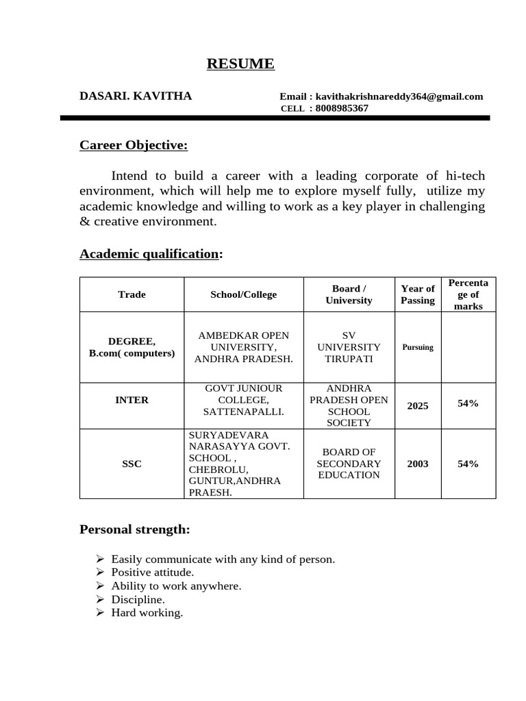 Kavitha Resume 2025 July | PDF | Human Communication | Cognition