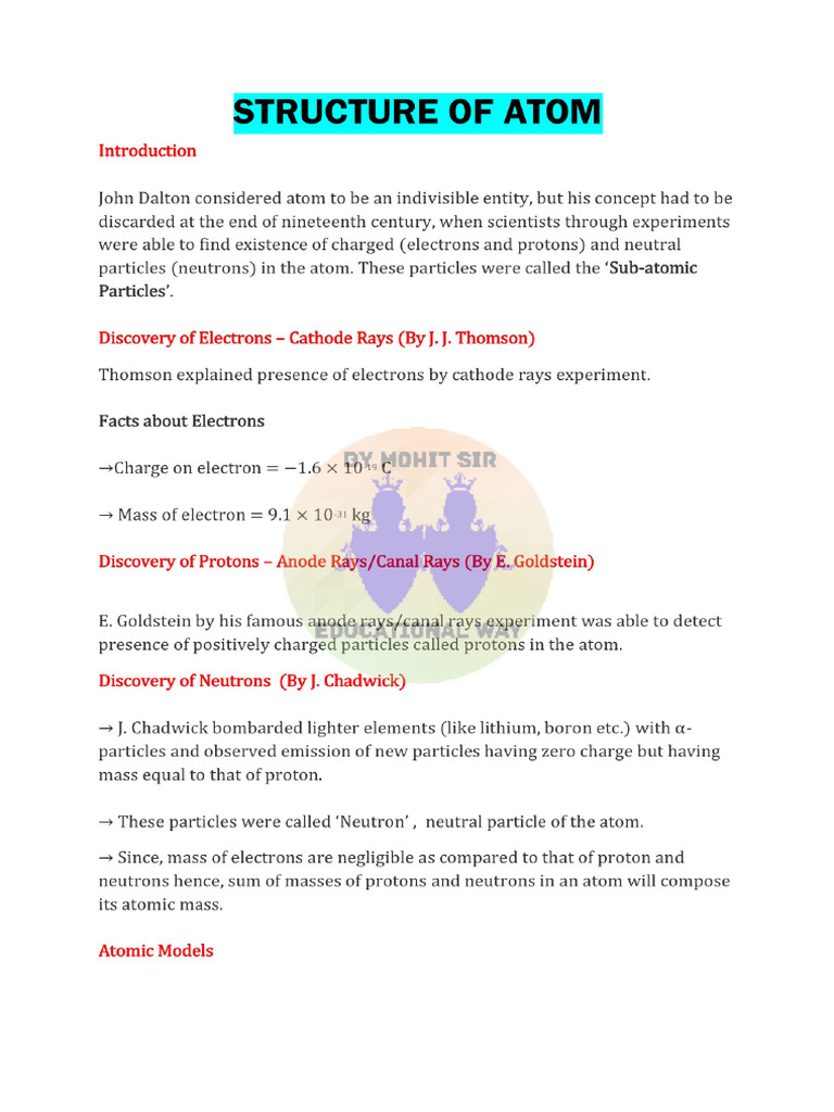 Structure of Atoms | PDF