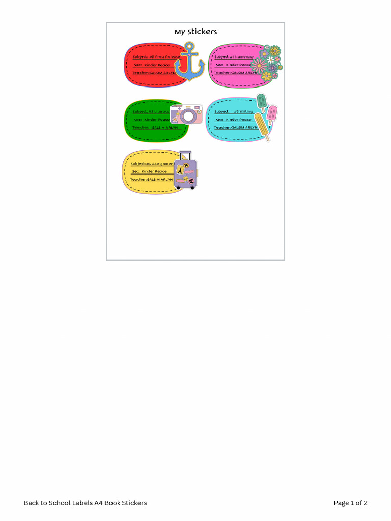 Back To School Labels A4 Book Stickers - 20250609 - 125020 - 0000 | PDF
