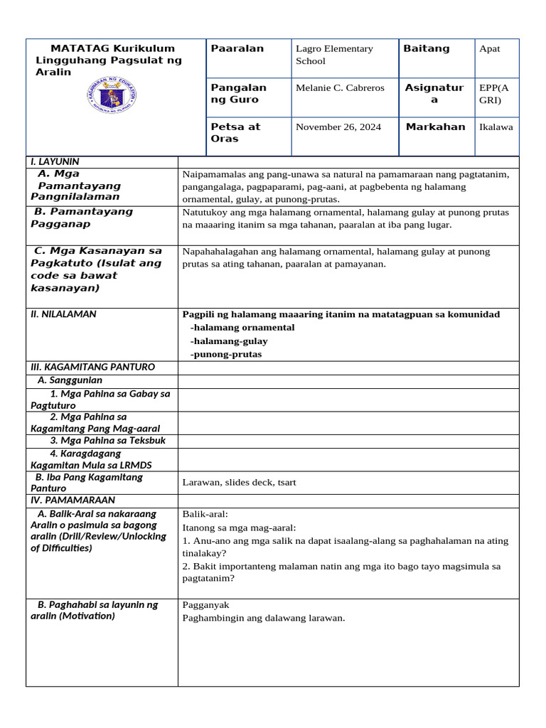 DLP Cot Epp Agri 2024 | PDF