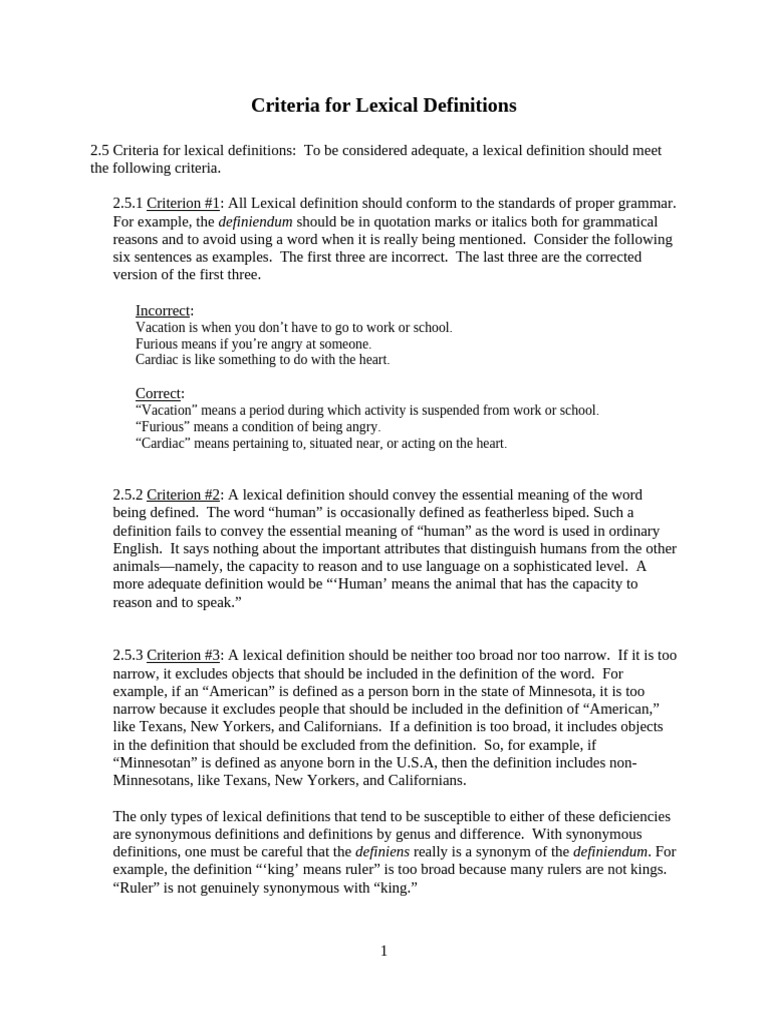 Criteria for Lexical Definitions | PDF | Definition | Semiotics