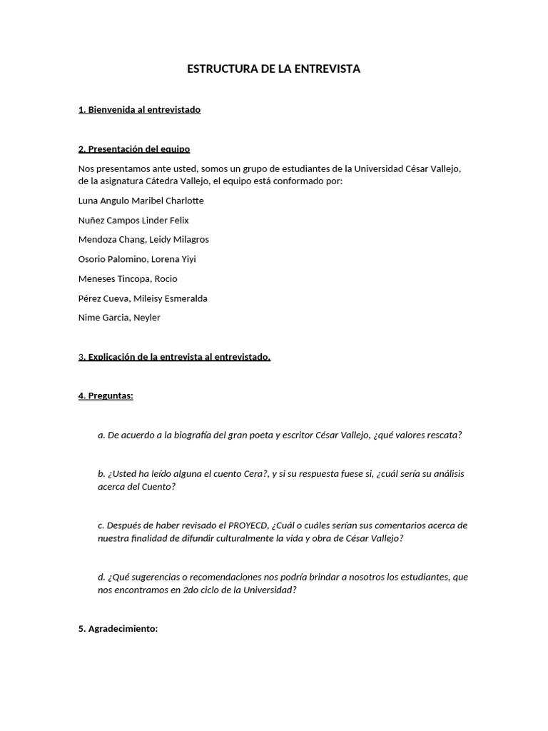 Estructura de Entrevista sobre César Vallejo | PDF